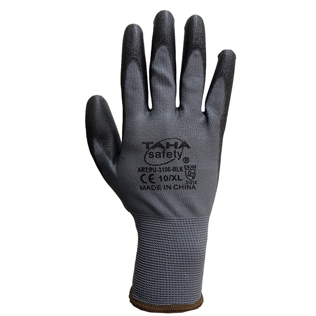 Taha Safety PU3106 Grey/Black PU Safety Gloves - SMB Trading LLC
